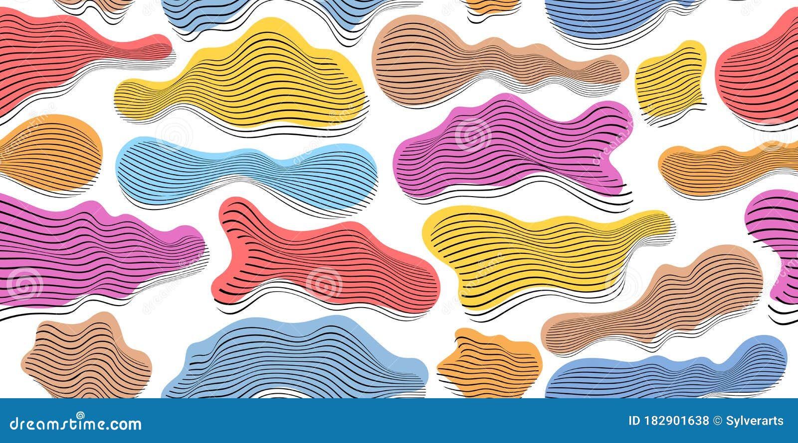 Abstract Shapes Seamless Vector Background, Pattern with Stripy Fluids ...