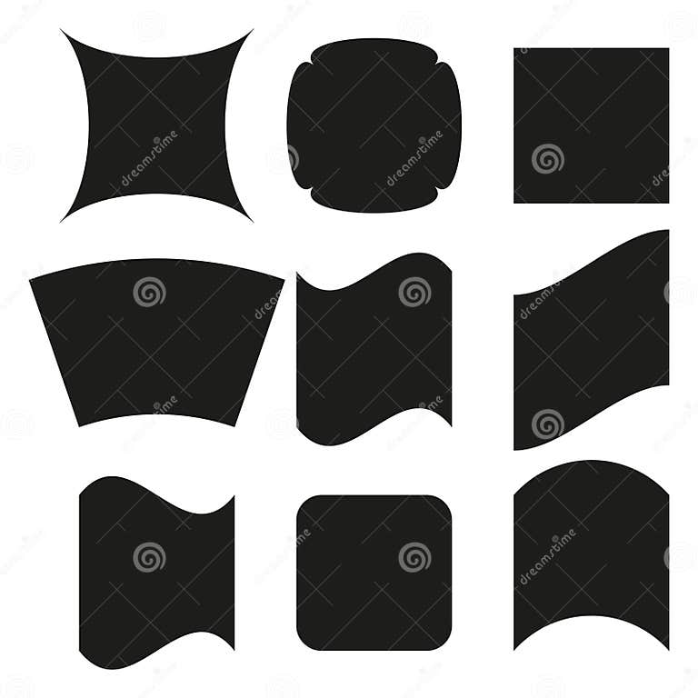 Abstract Shapes Set. Black Silhouettes. Curved and Distorted Forms ...