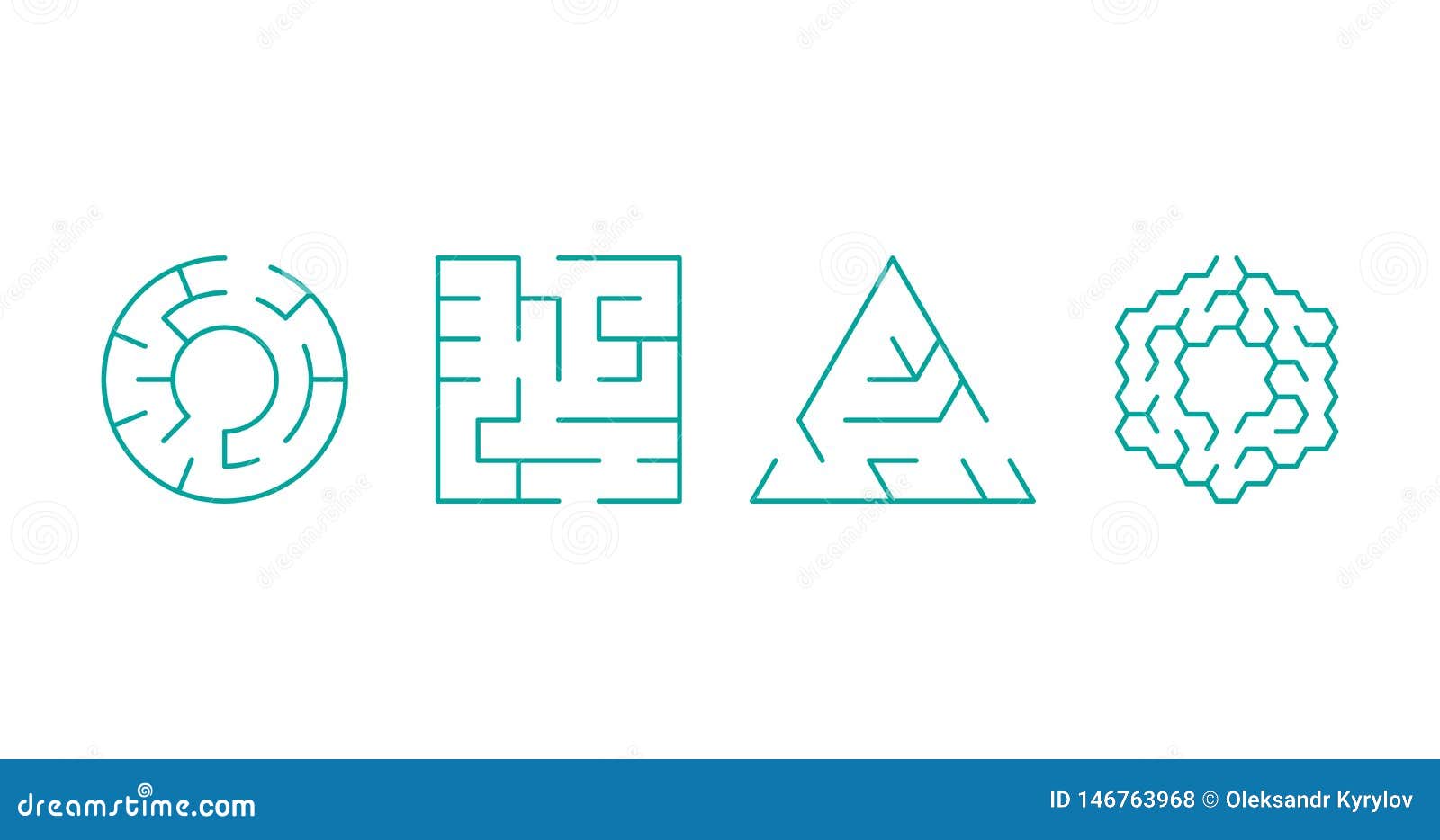 Abstract Shapes of Square, Circle, Triangle, Hexagon Maze. Vector ...