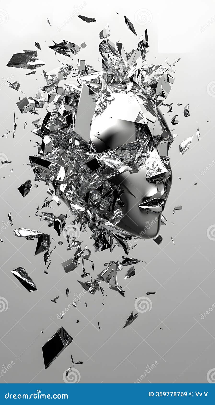 Abstract Shattered Metallic Face Concept Art Stock Image - Image of ...