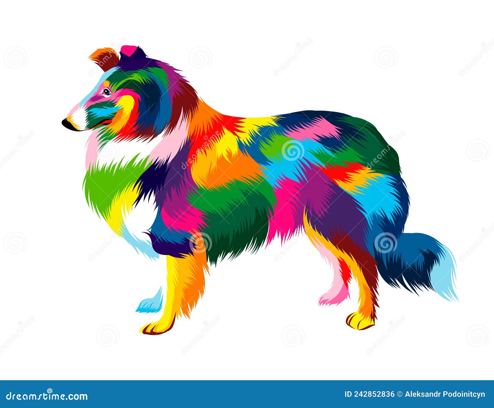 Abstract Sheltie Head Portrait from Multicolored Paints. Colored ...