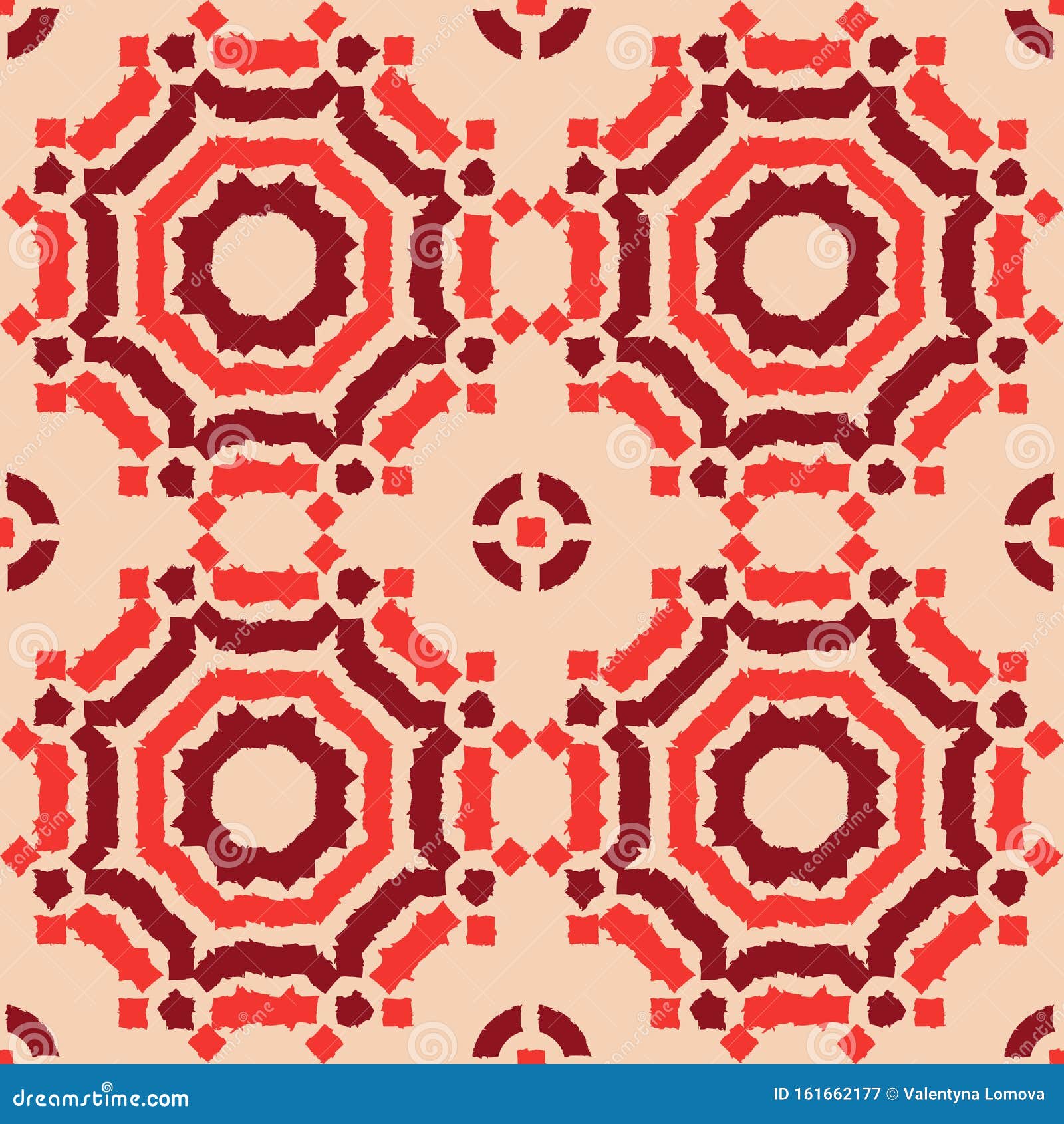 Abstract Shibori Seamless Vector Pattern with Red Ikat Print of Mosaic ...