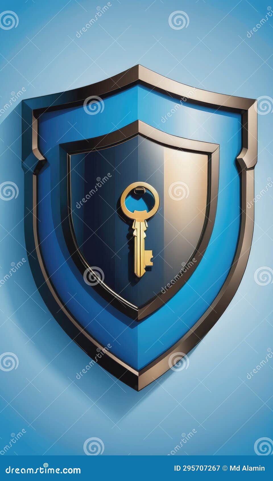 Abstract Shield with Key Inside on Blue Background Stock Illustration ...