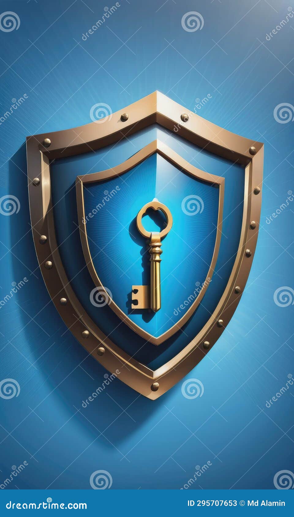 Abstract Shield with Key Inside on Blue Background Stock Illustration ...