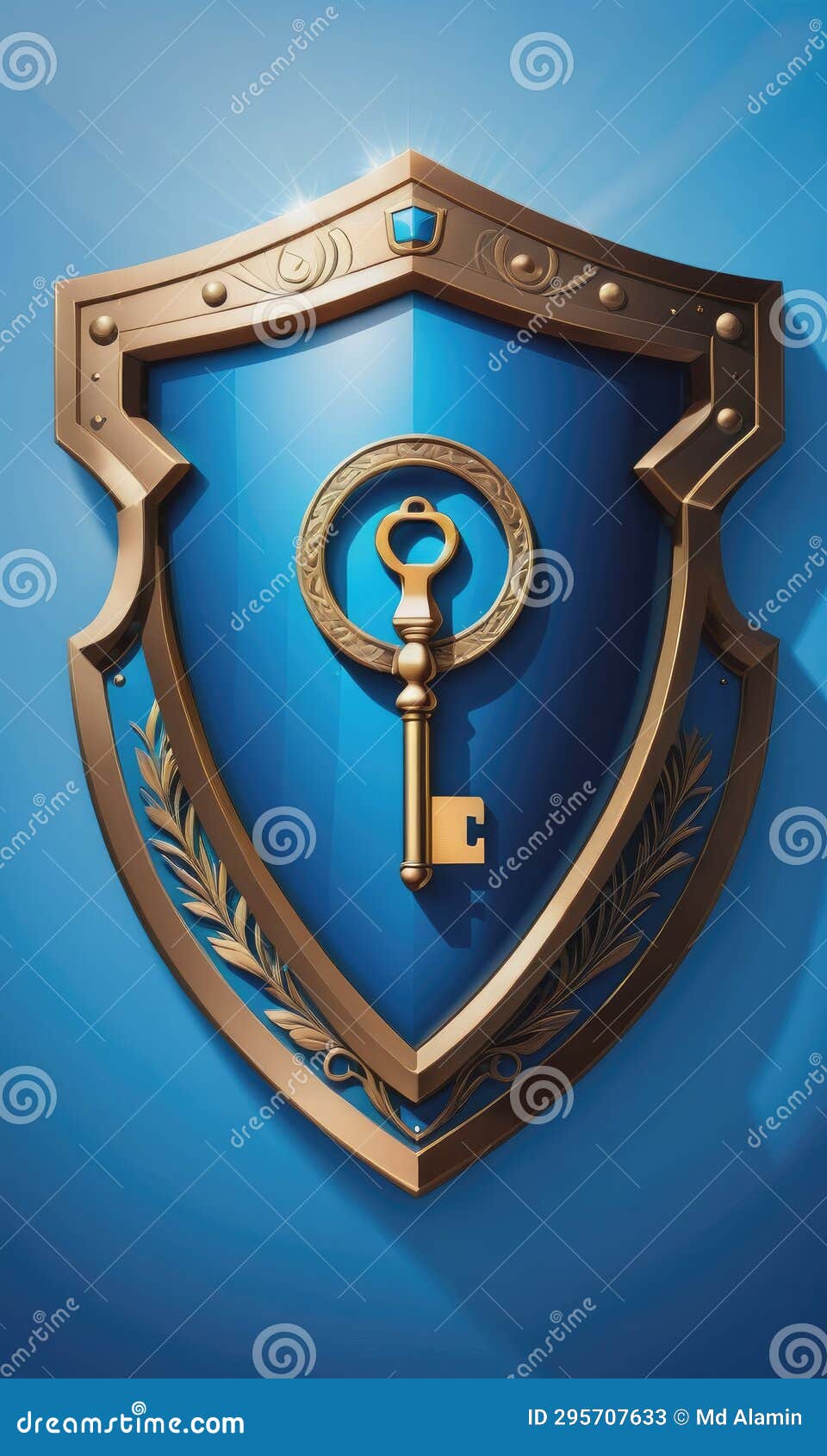 Abstract Shield with Key Inside on Blue Background Stock Illustration ...