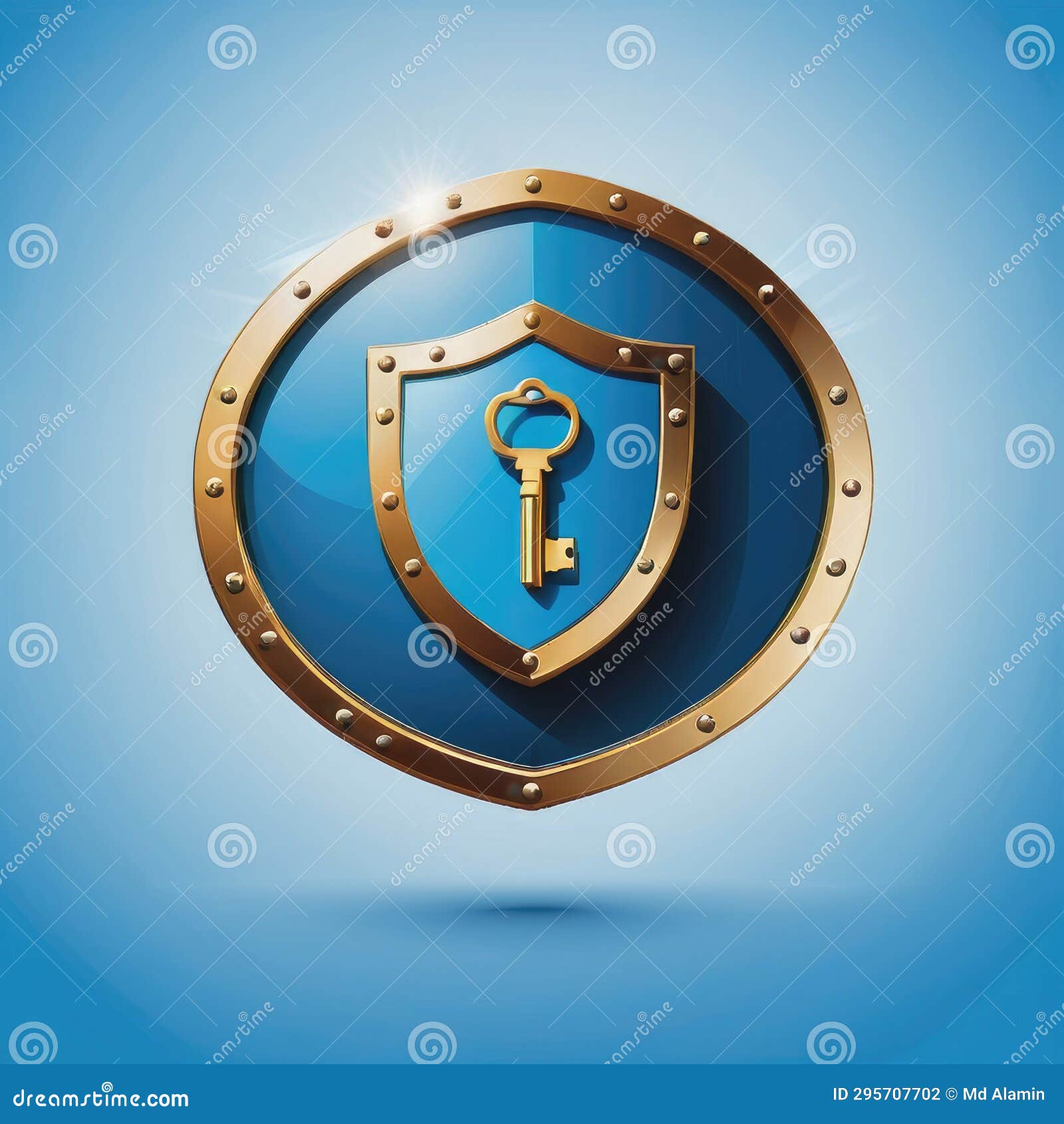 Abstract Shield with Key Inside on Blue Background Stock Illustration ...