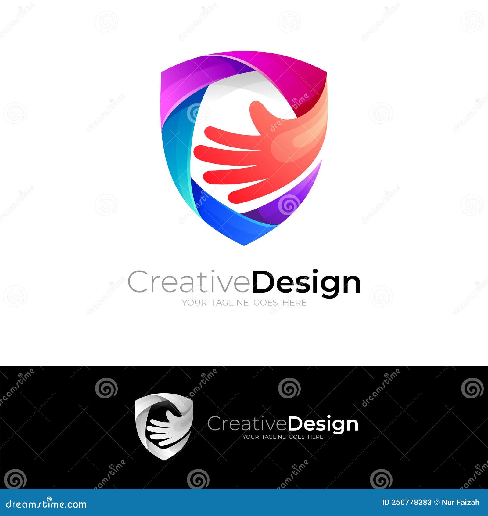 Abstract Shield Logo and Hand Care Design Template Stock Vector ...