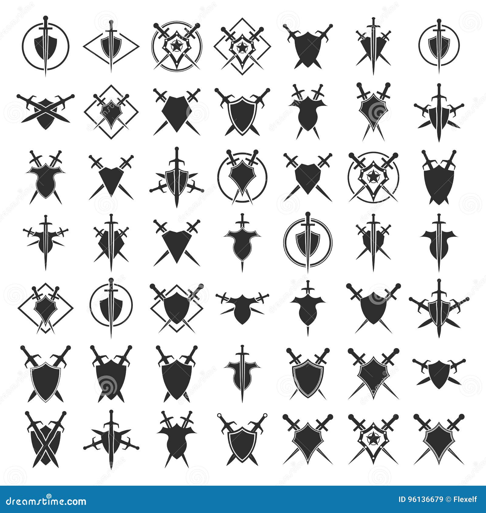 Abstract Shield and Sword Icons. Stock Vector - Illustration of hero ...