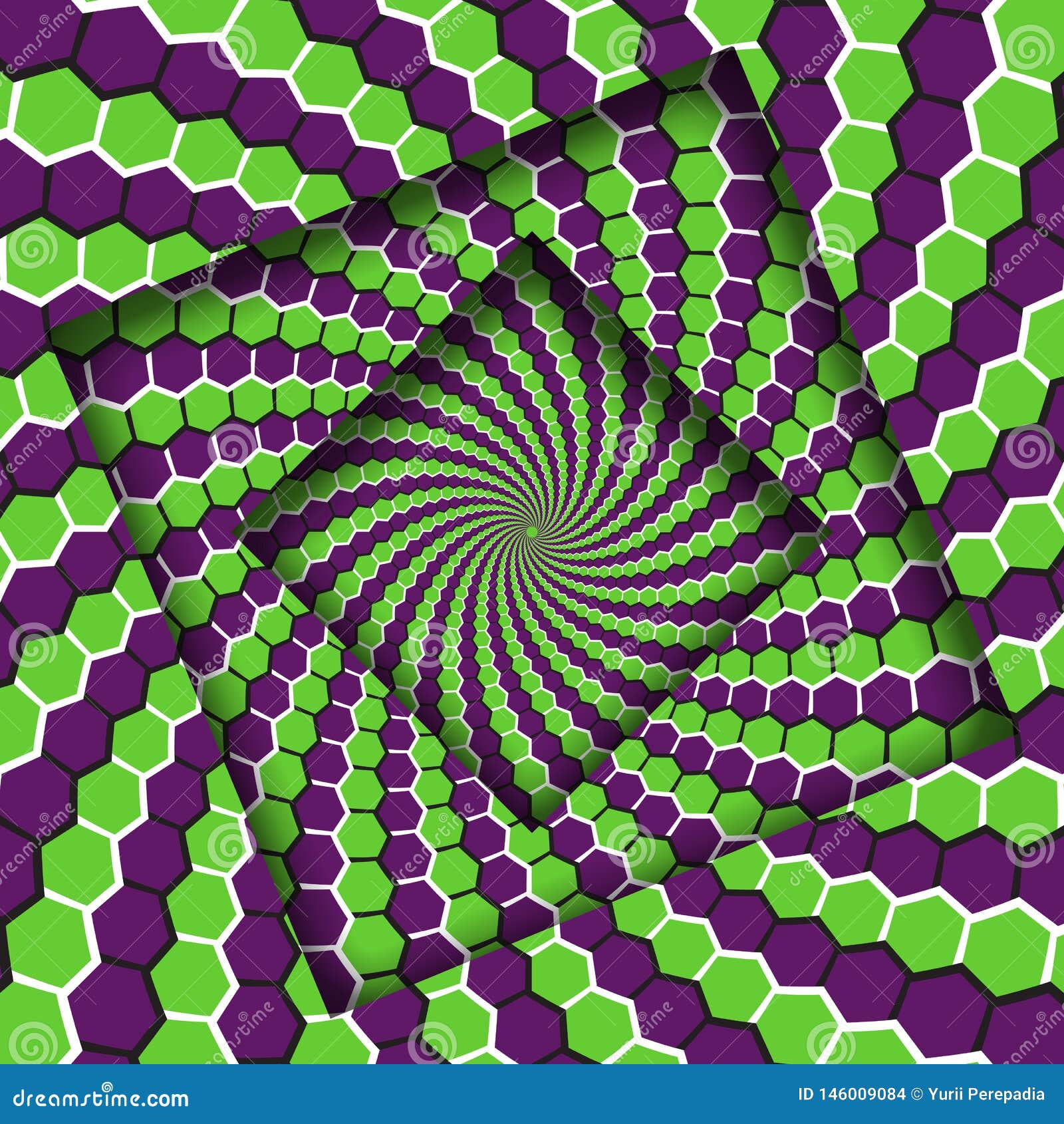 Abstract Shifted Frames with a Moving Green Purple Hexagons Spiral ...