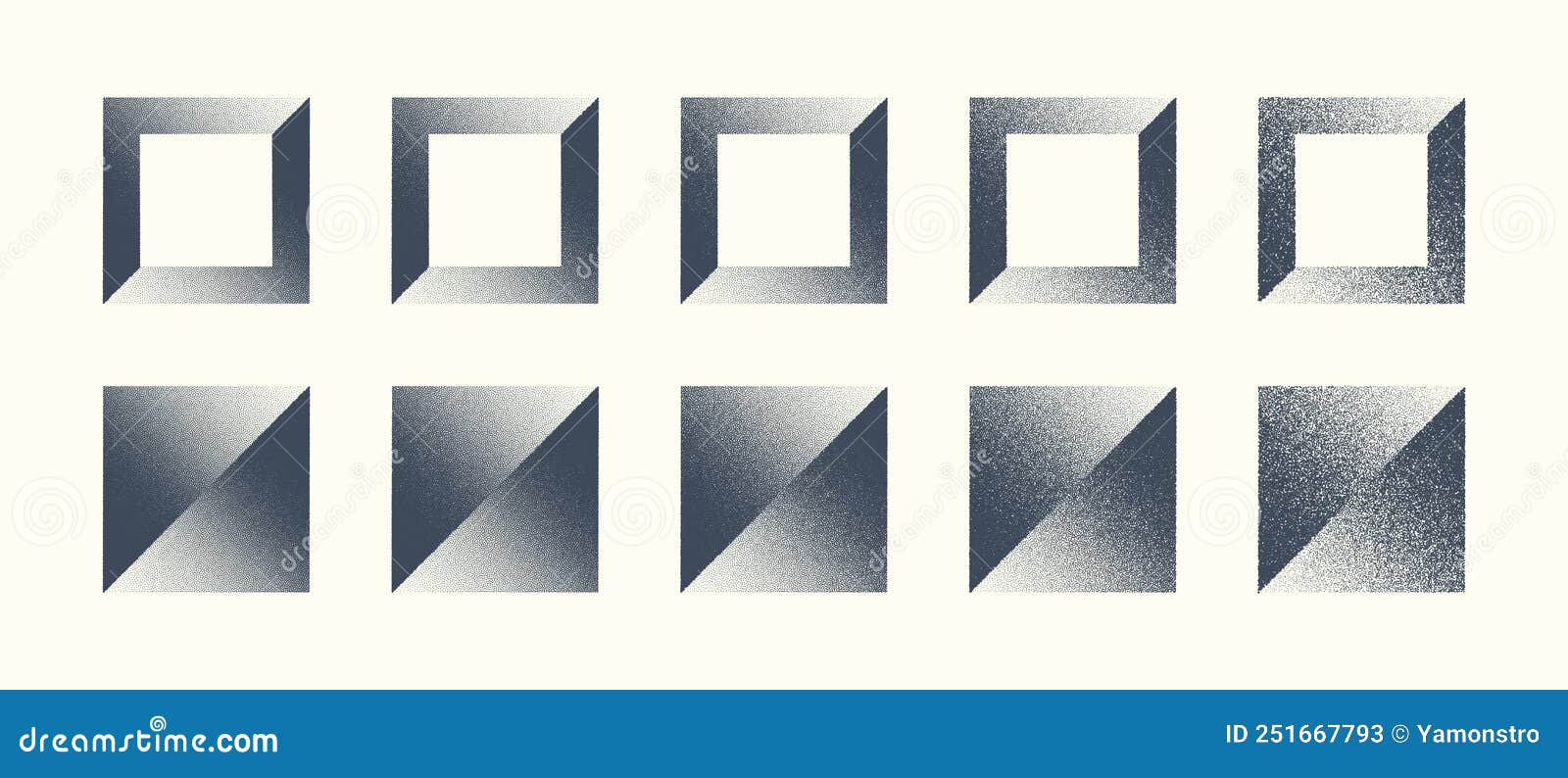 Various Abstract Shifted Squares Hand Drawn Dotwork Art Vector Set ...