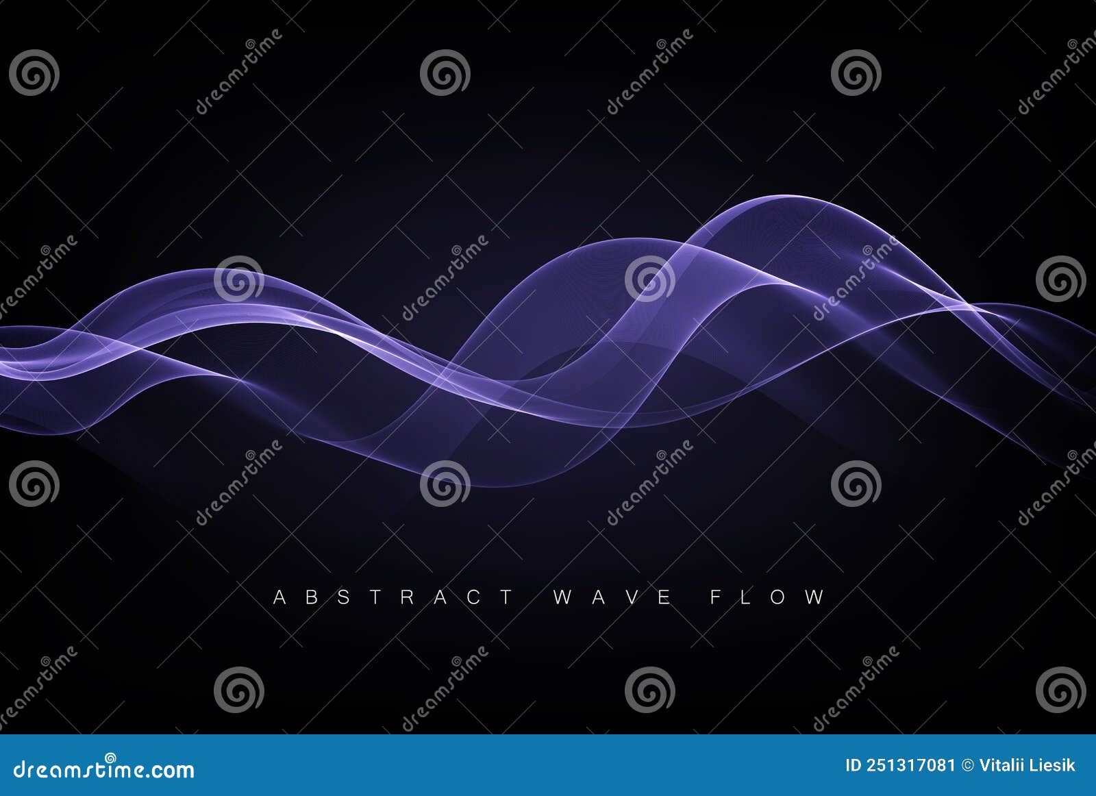 Abstract Shiny Blue Wave Design Element on Dark Background. Science or ...