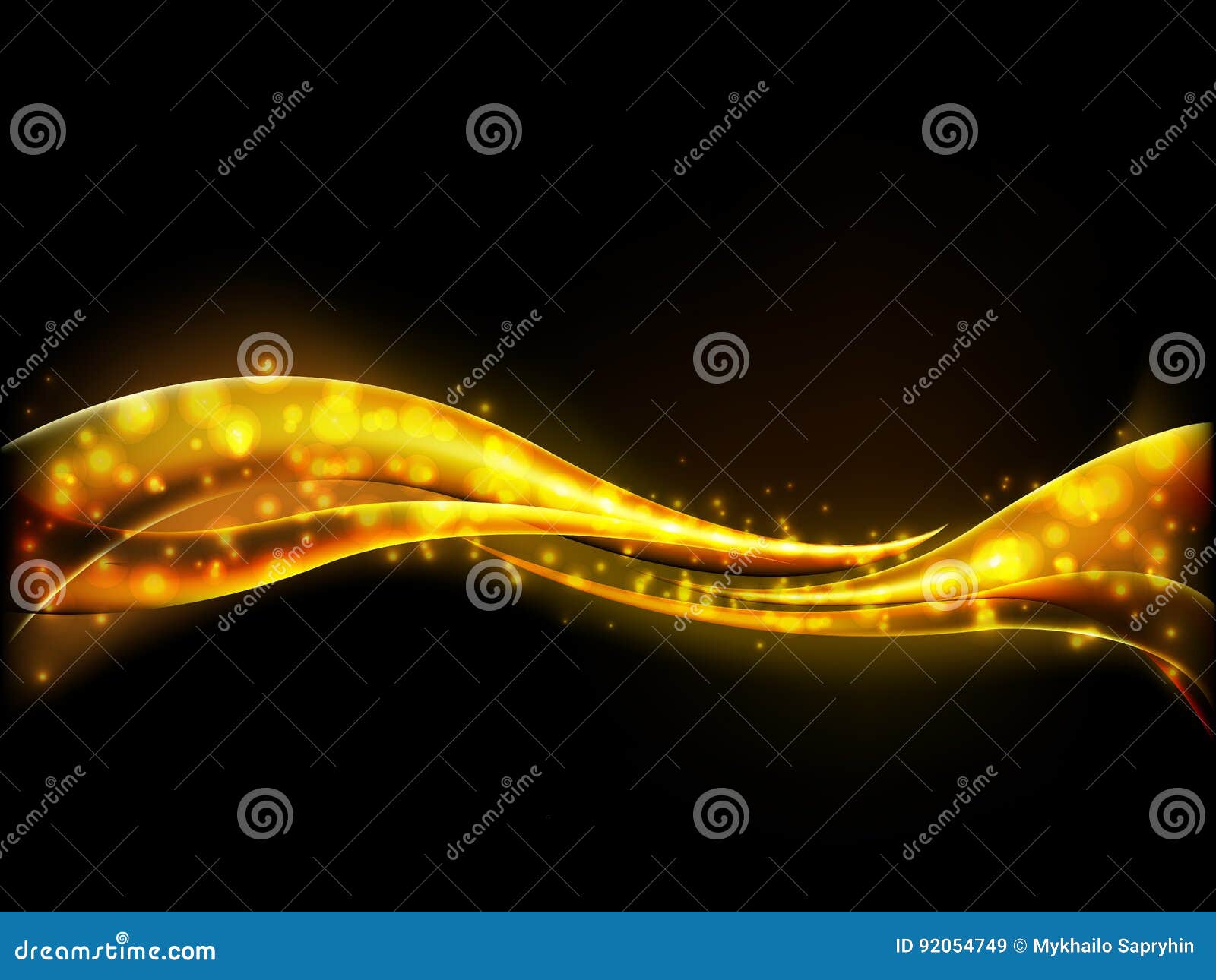 Abstract Shiny Gold Wave Design Element with Glitter Effect on Black ...