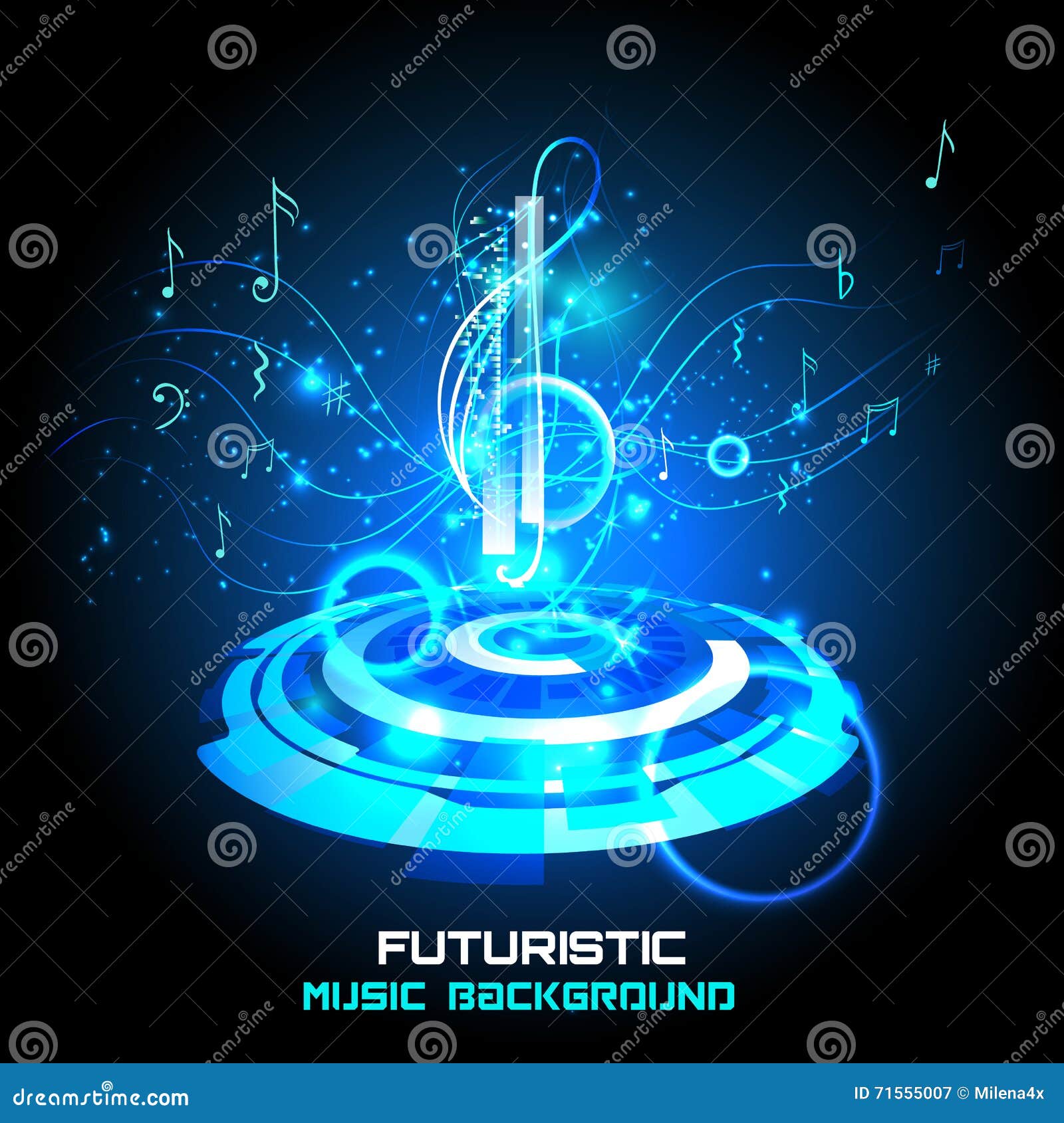Abstract Shiny Musical Note on Blue Background. Futuristic Vector Stock ...