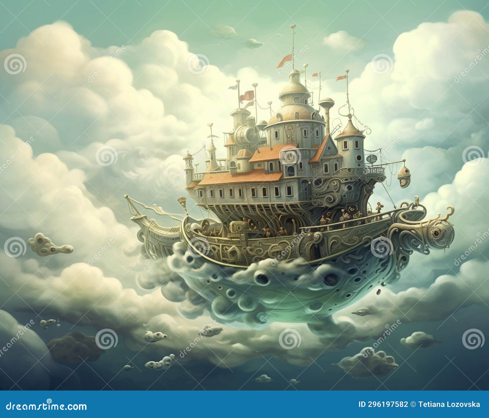 Abstract Sea And Ship Vector Background. Pictured Paper Boat Swings On ...