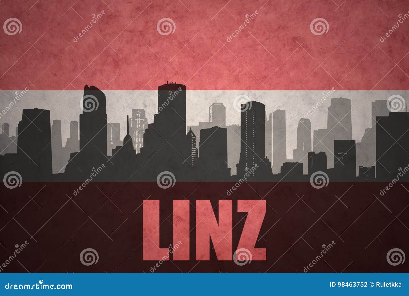 Abstract Silhouette of the City with Text Linz at the Vintage Austrian ...