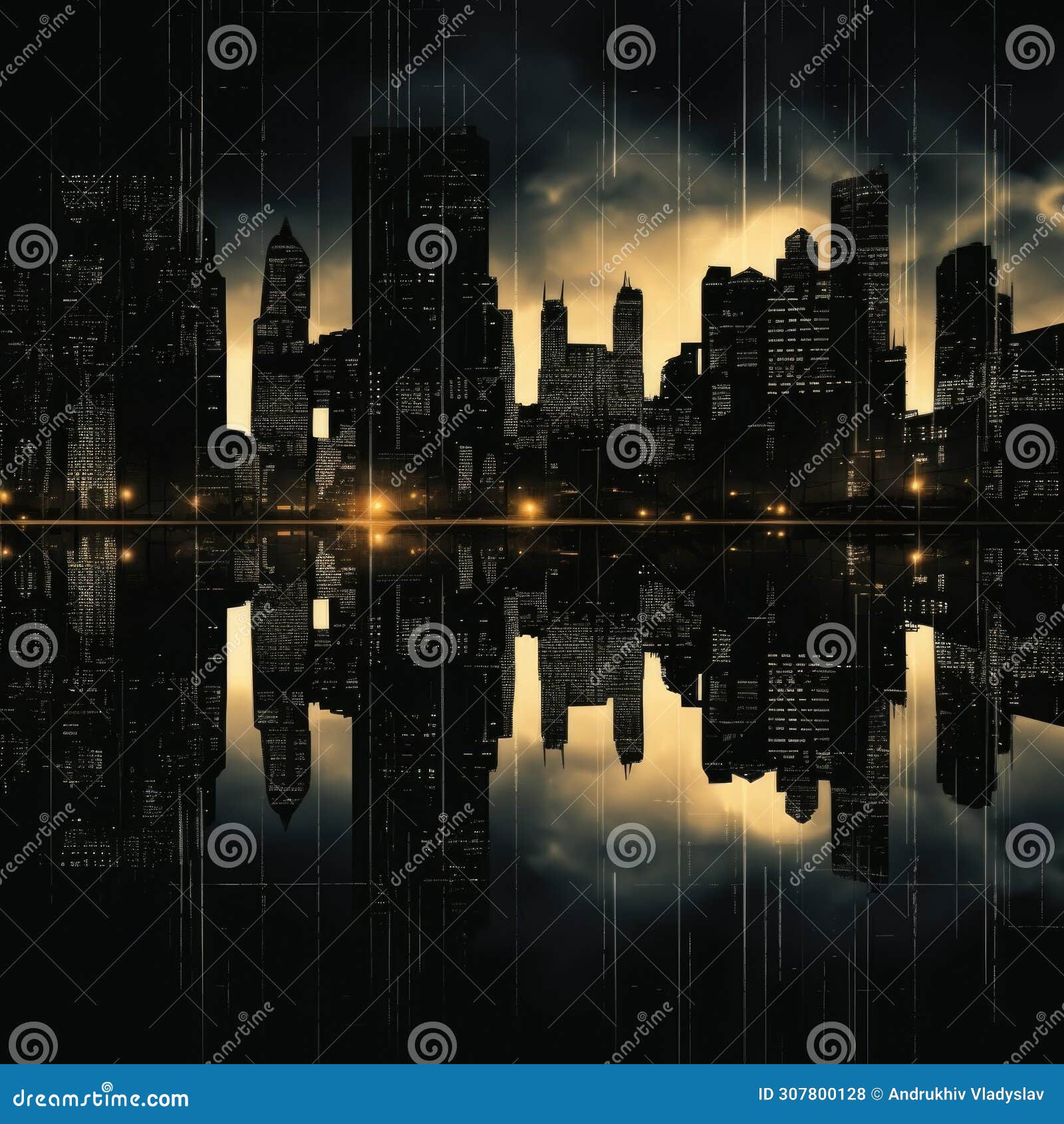 Abstract Silhouette Dark Building City at Night Stock Illustration ...