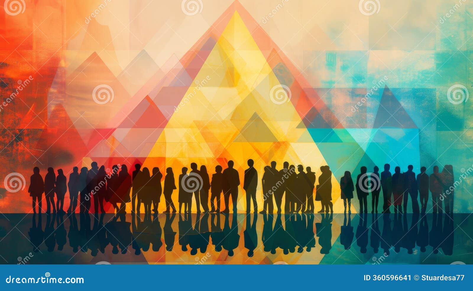 Abstract Silhouette of a Diverse Crowd with Geometric Background Stock ...