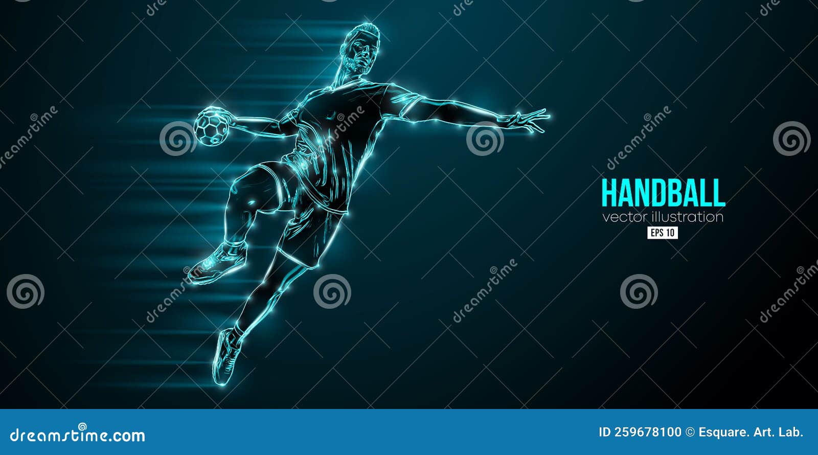 Abstract Silhouette of a Handball Player on Blue Background. Handball ...