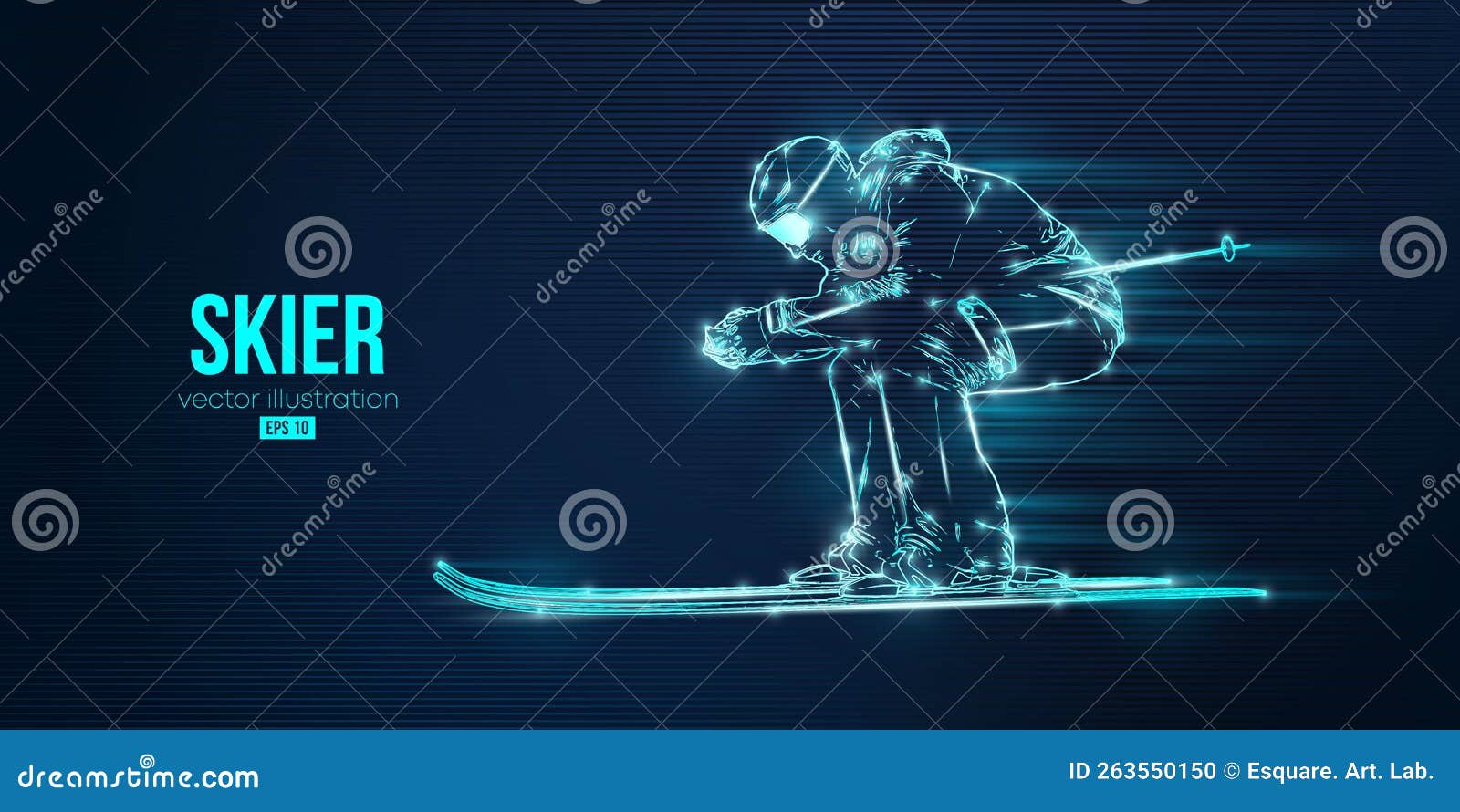 Abstract Silhouette of a Skiing on Blue Background. the Skier Man Doing ...