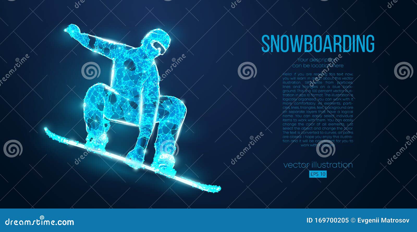Abstract Silhouette of a Snowboarder Jumping from Particles on Blue ...