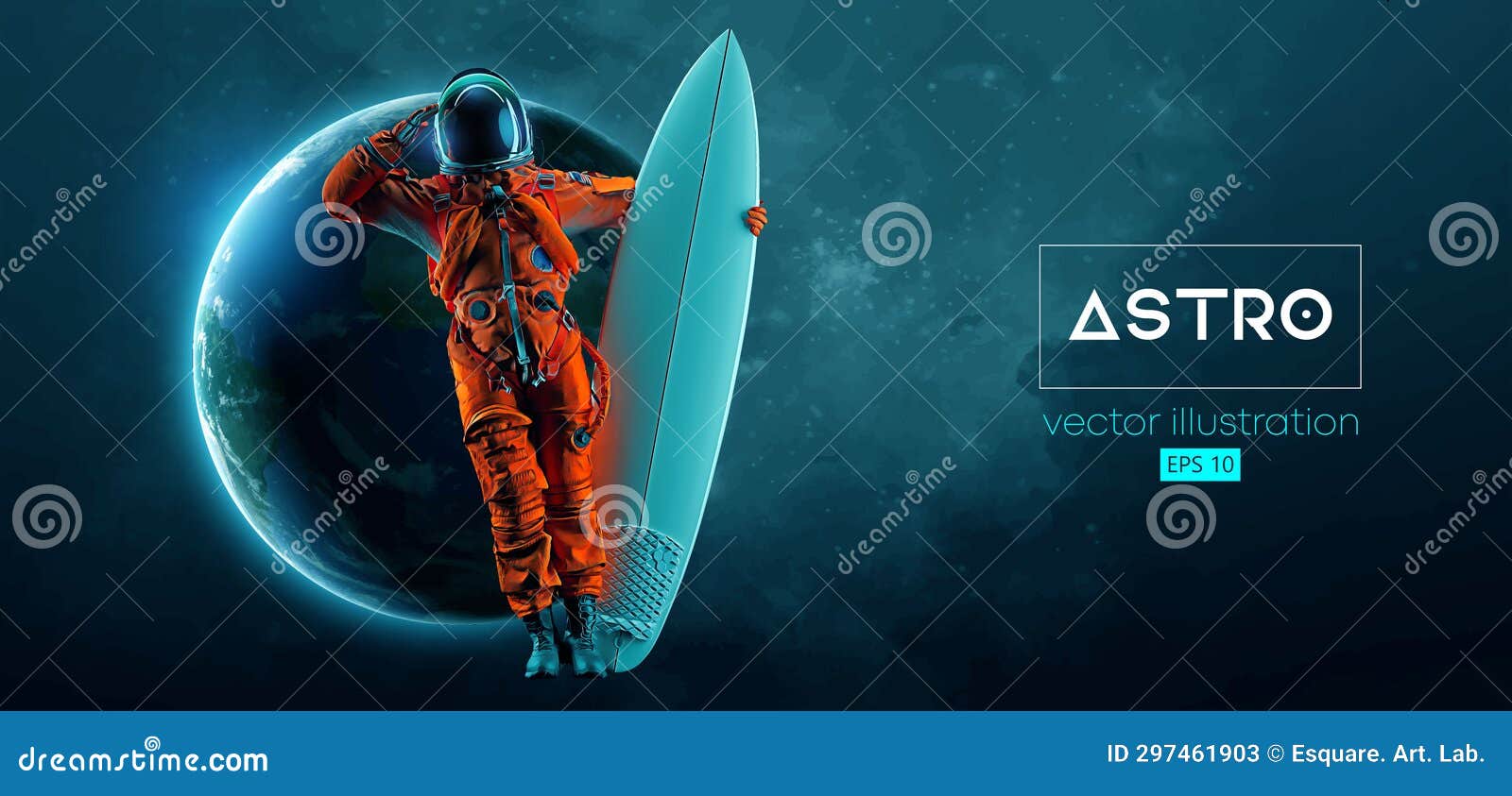 Abstract Silhouette of a Surfer, Astronaut in Space Action and Earth ...