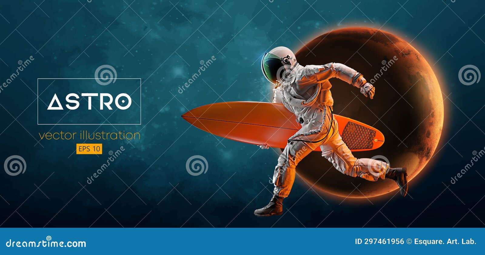 Abstract Silhouette of a Surfer, Astronaut in Space Action and Earth ...