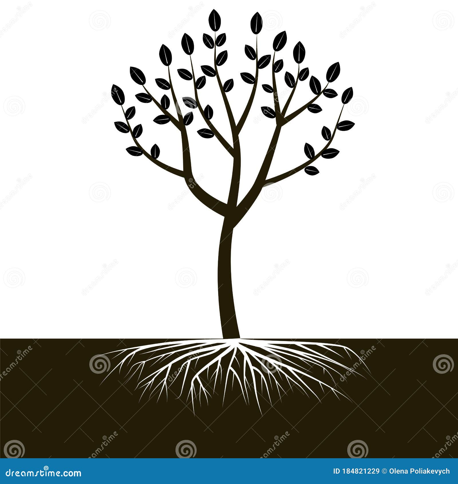 Abstract Silhouette of a Tree with a Root. Stock Vector - Illustration ...