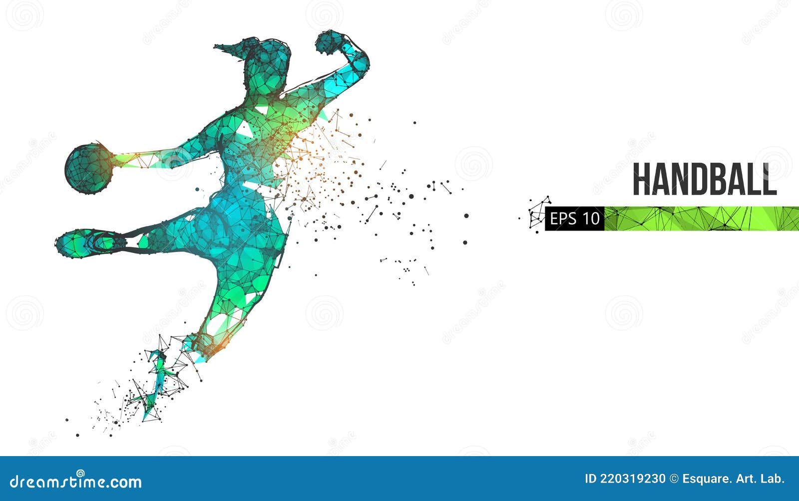 Abstract Silhouette of a Wireframe Handball Player from Particles on ...