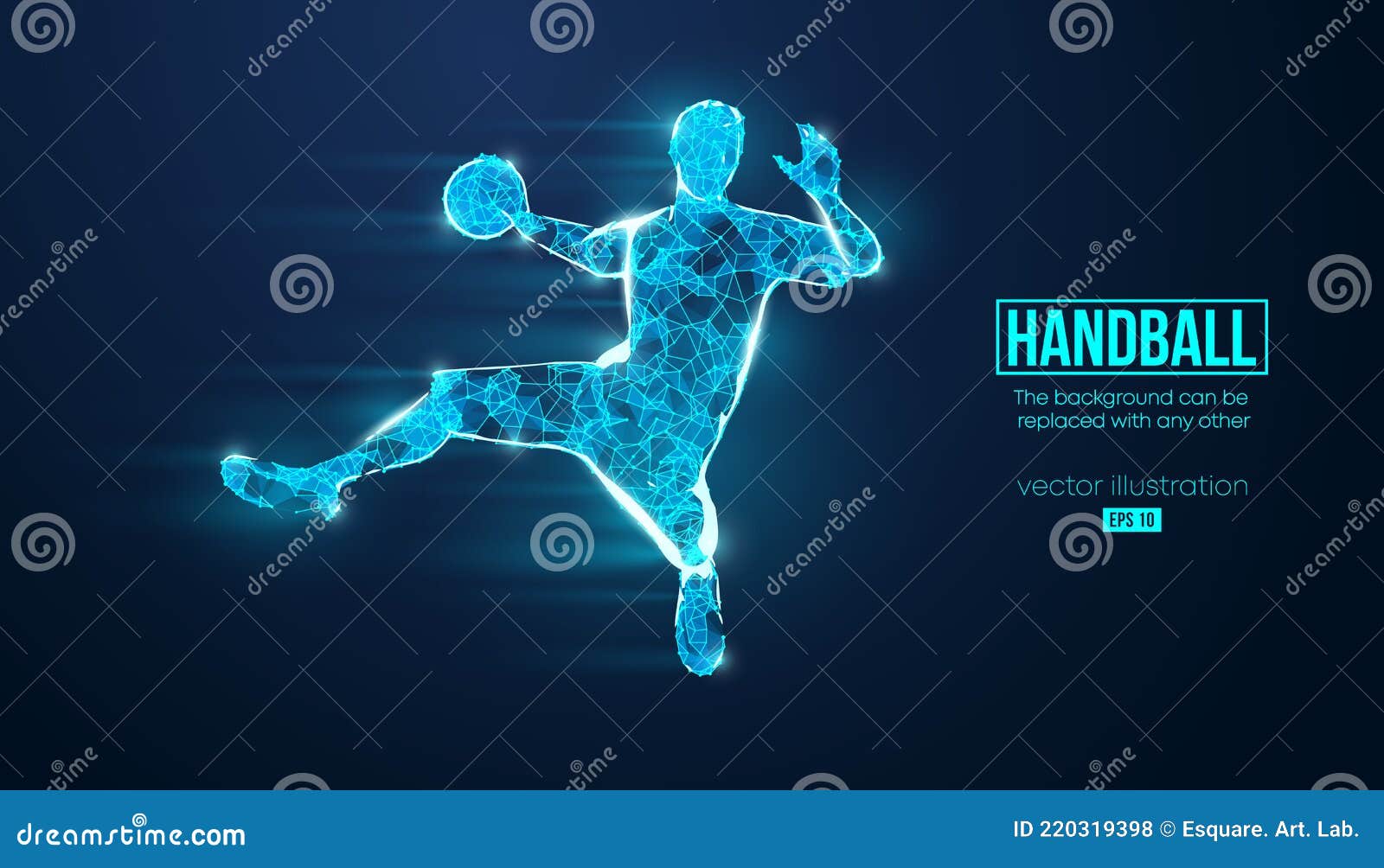Abstract Silhouette of a Wireframe Handball Player from Particles on ...