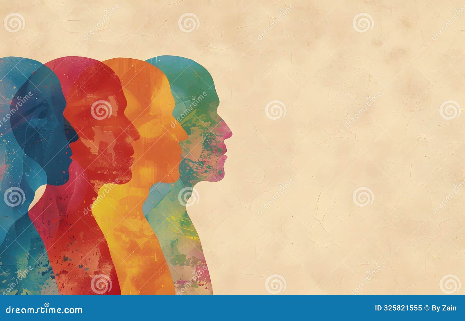 Abstract Silhouettes in Colors on Textured Beige Background, Iversity ...