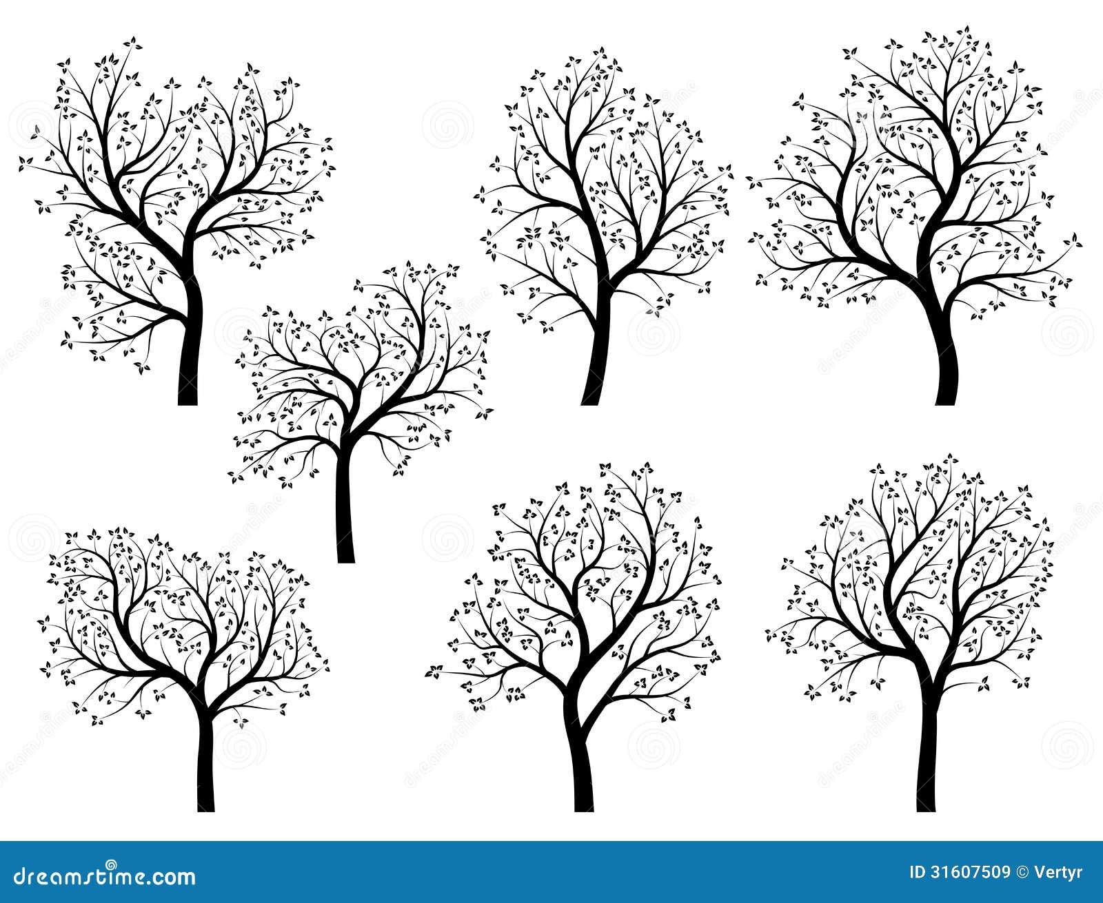 Abstract Silhouettes of Spring Trees with Leaves. Stock Vector ...