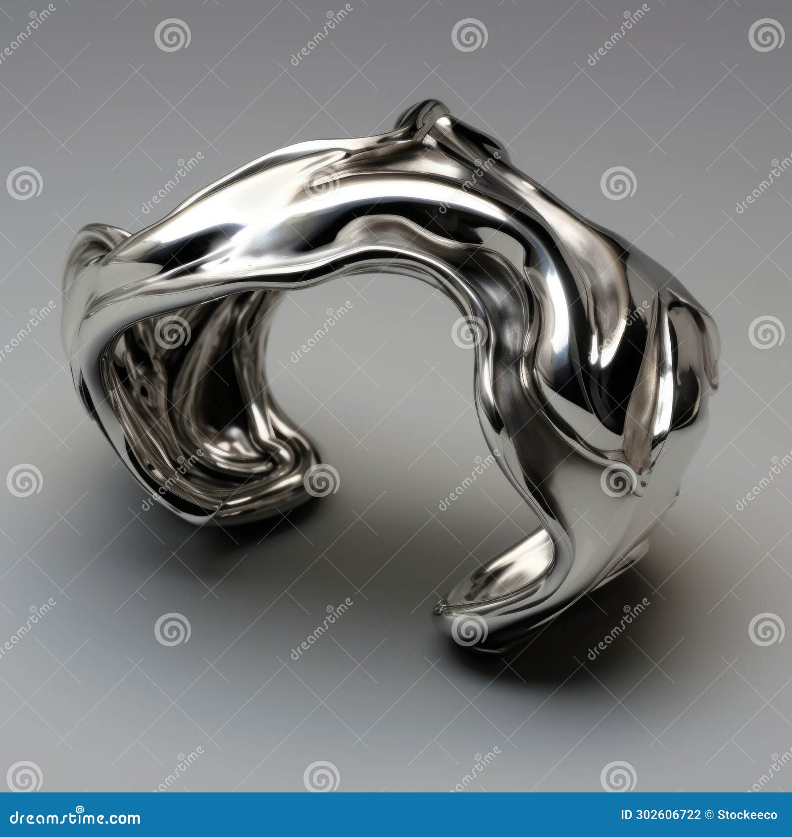 Abstract Silver Cuff with Realistic Rendering and Distorted Bodies ...