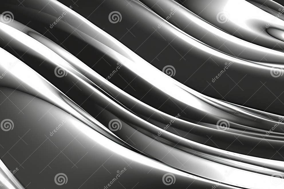 Abstract Silver Gradient Background. Flow Chrome Liquid Metal Waves ...