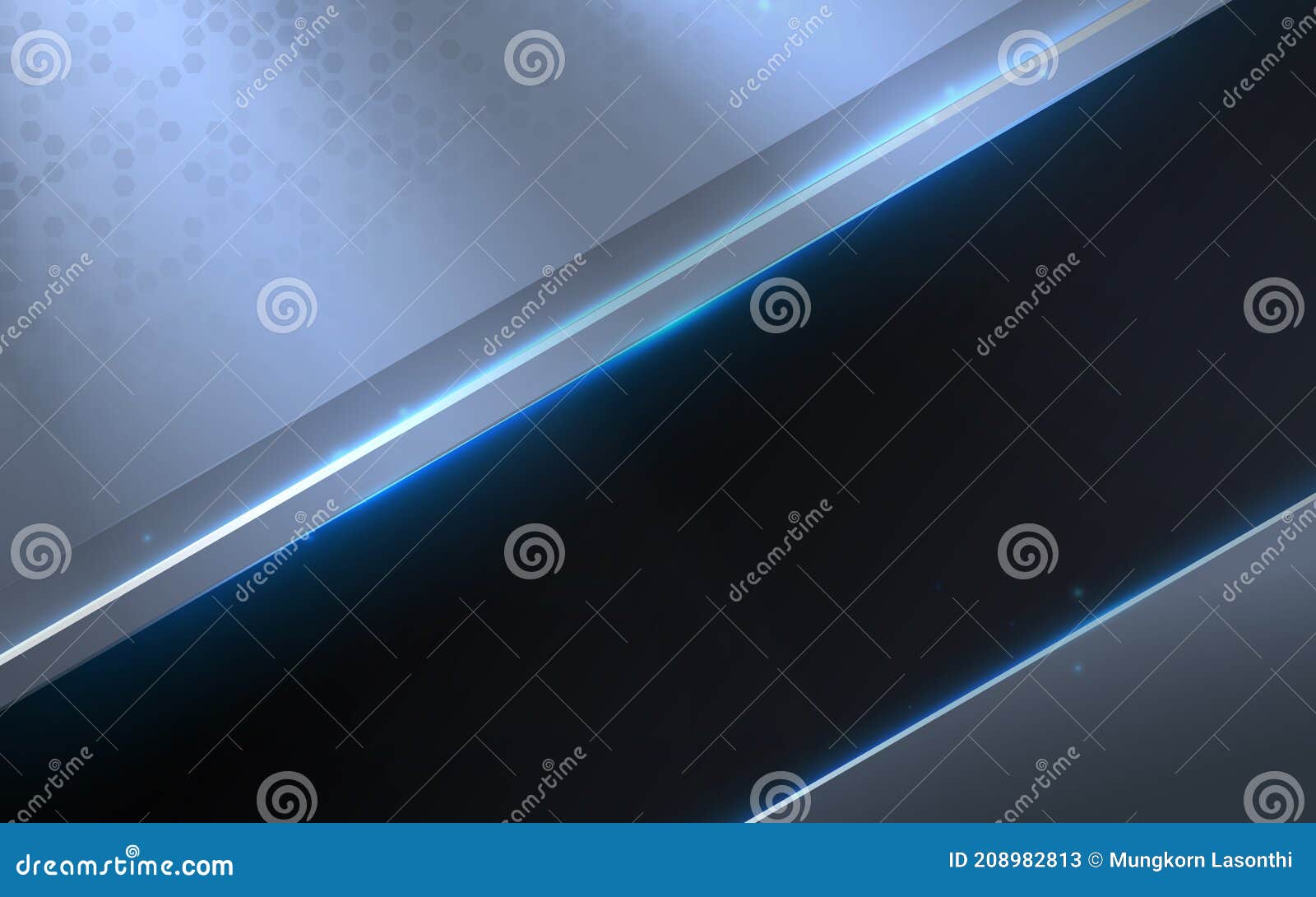 Abstract Silver Metal with a Blue Light on Black Background. Technology ...
