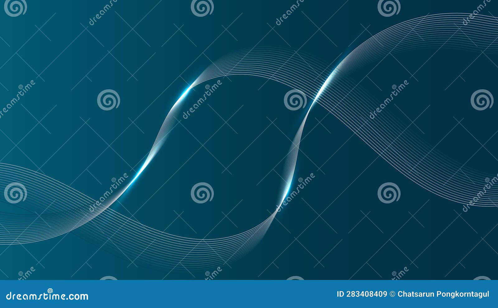 Abstract Silver Wave Lines Elements with Glowing Light on Blue ...