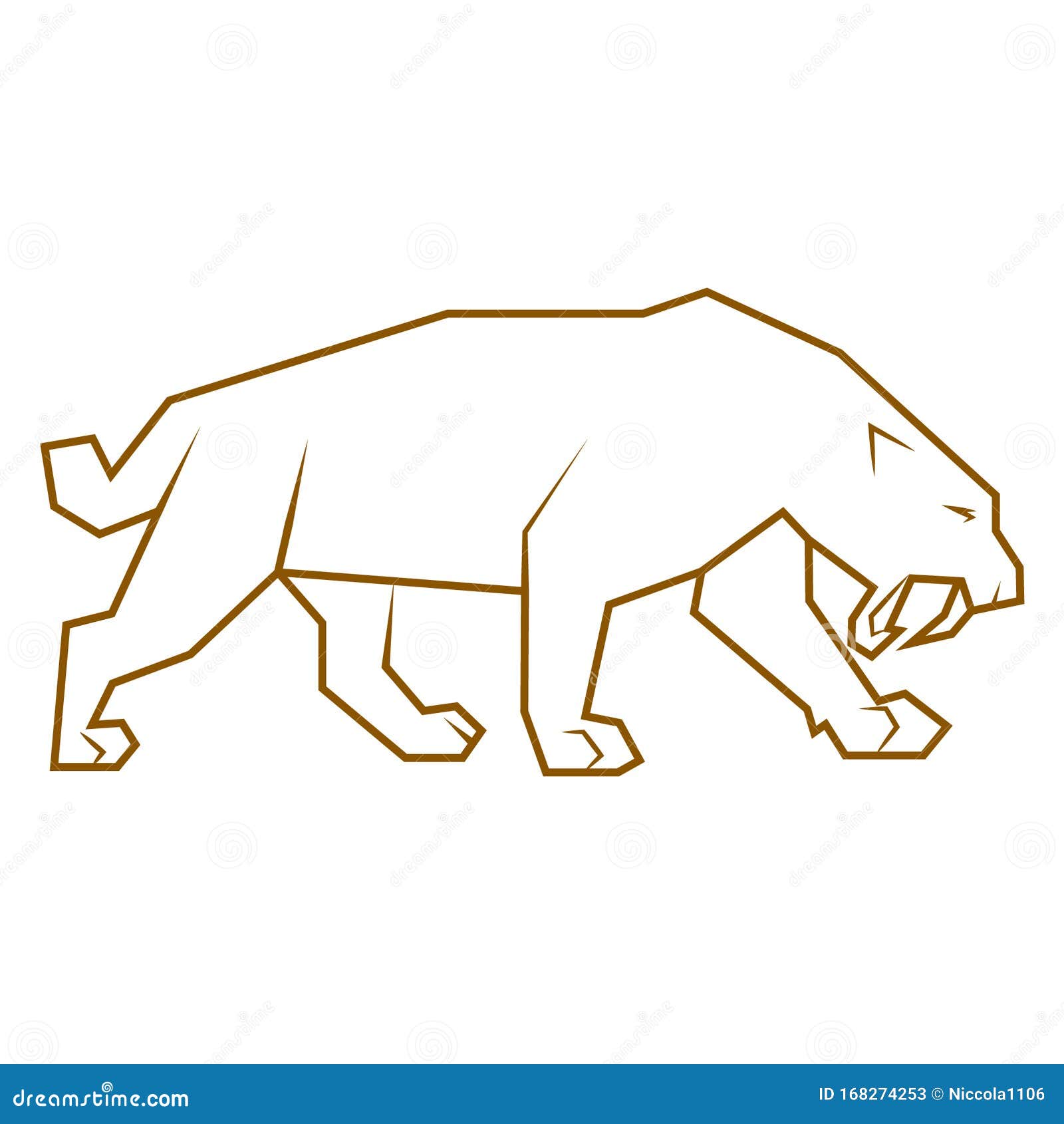 Abstract Simple Geometric Saber Tooth Tiger Smilodon Drawing Stock