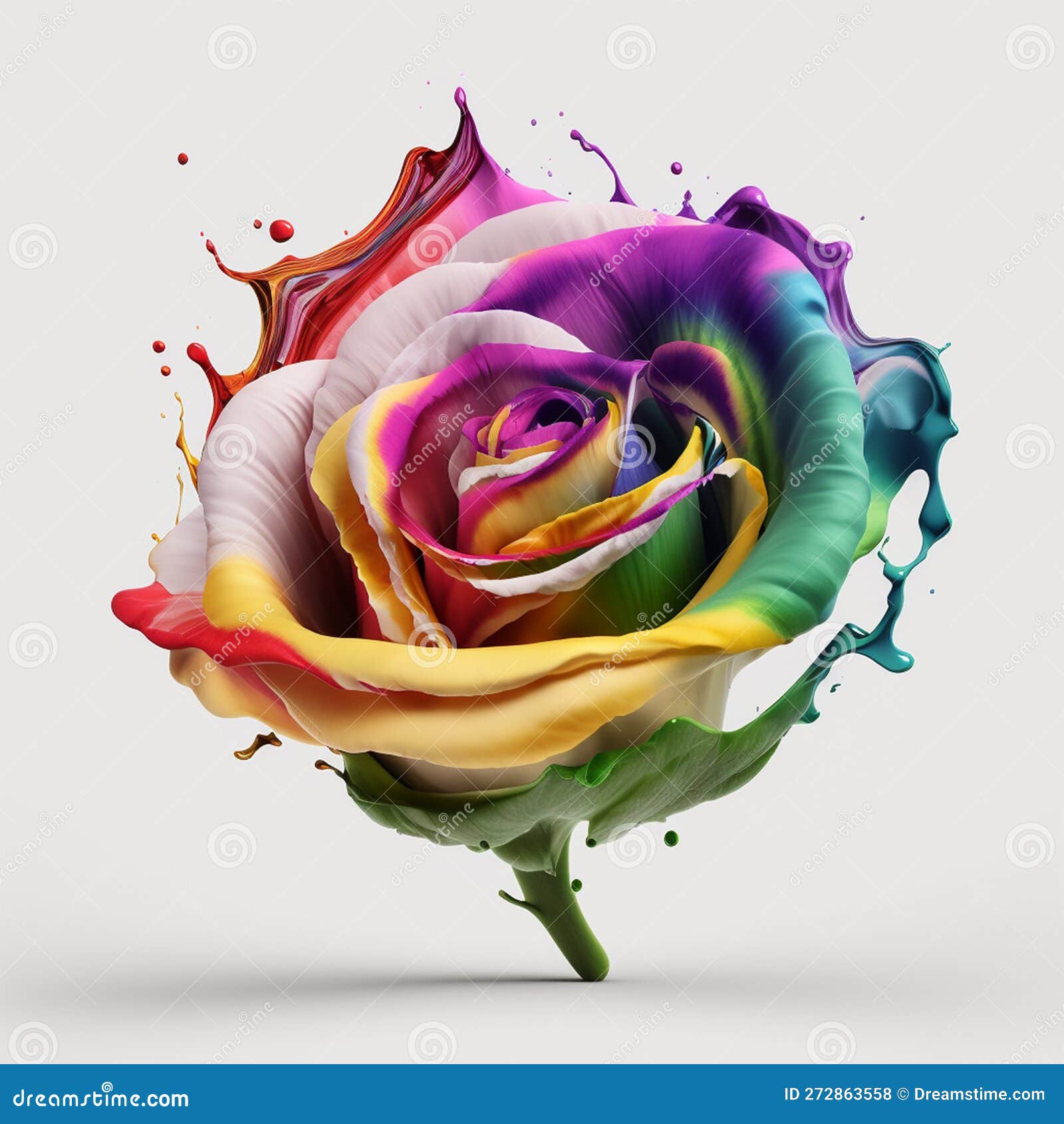 Abstract Single Picture of a Rose Flower Splashed with Multicolored ...