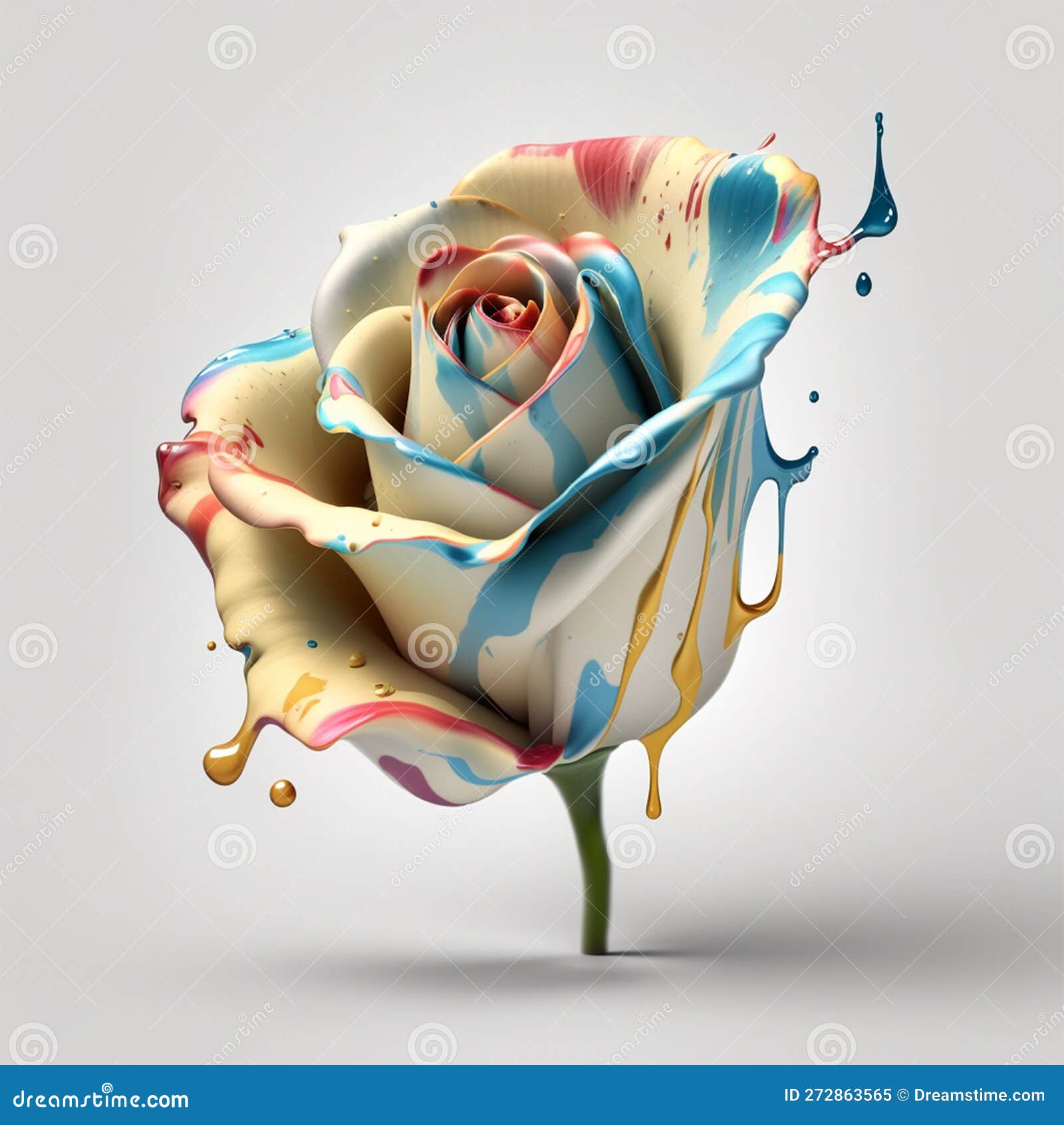 Abstract Single Picture of a Rose Flower Splashed with Multicolored ...