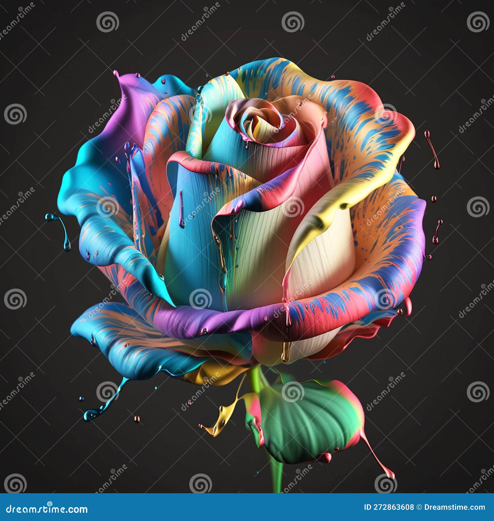 Abstract Single Picture of a Rose Flower Splashed with Multicolored ...