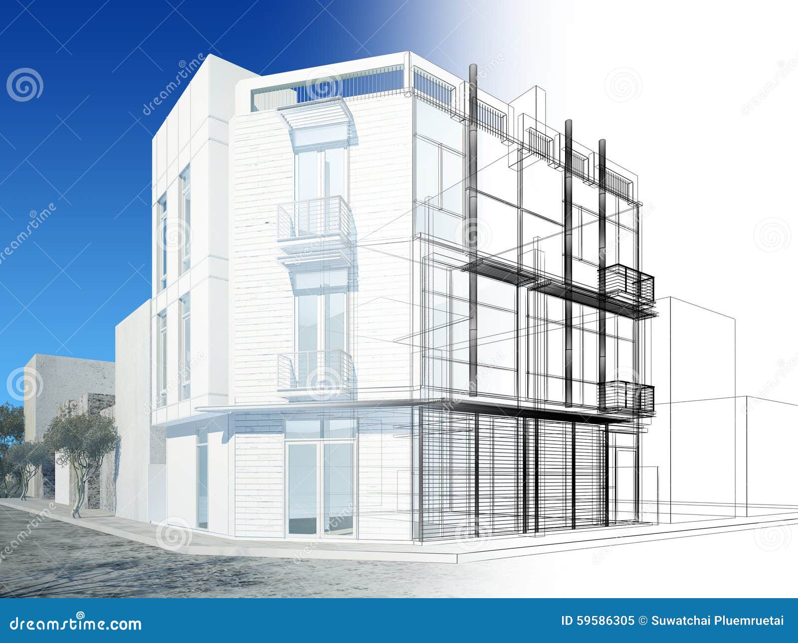 Abstract Sketch Design of Exterior Building Stock Illustration ...