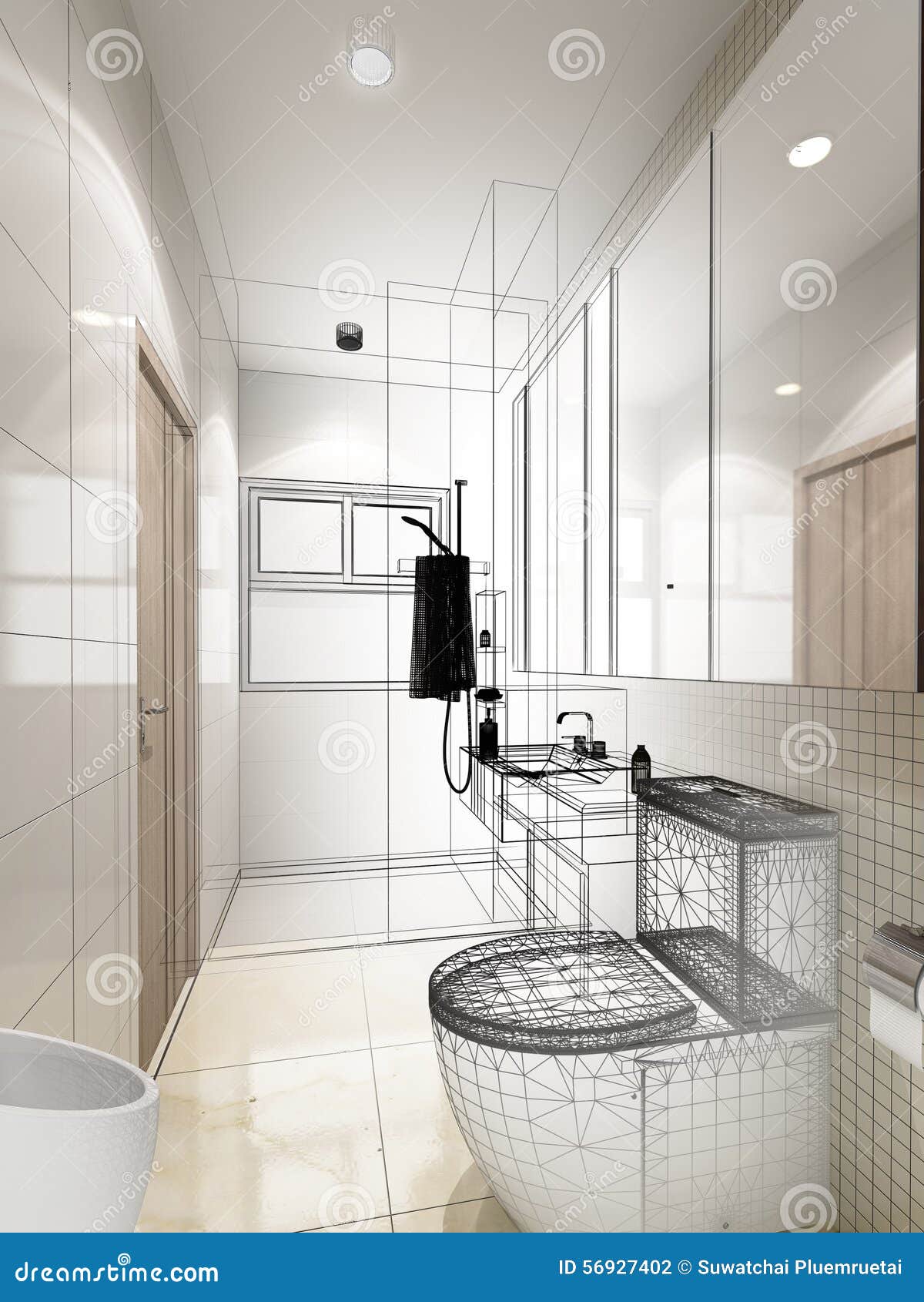 Abstract Sketch Design of Interior Bathroom Stock Photo - Image of room ...