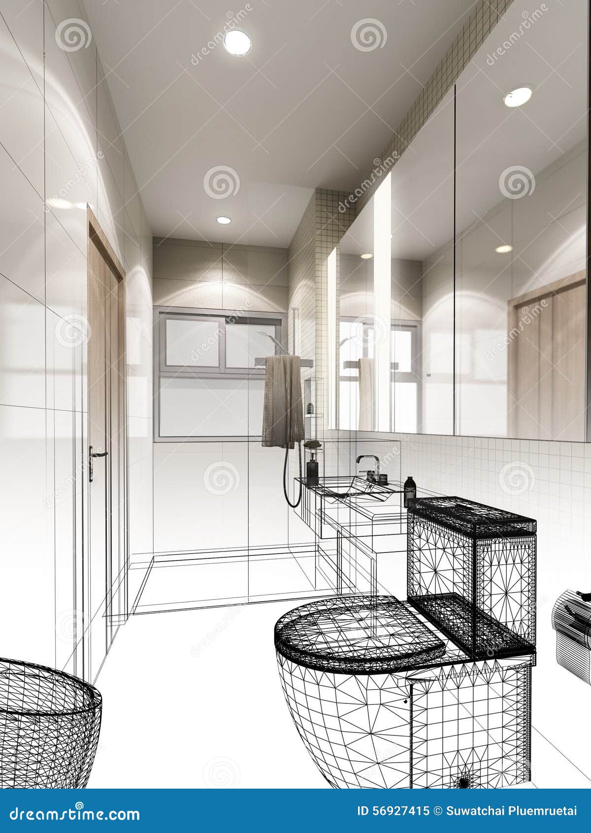 Abstract Sketch Design of Interior Bathroom Stock Illustration ...