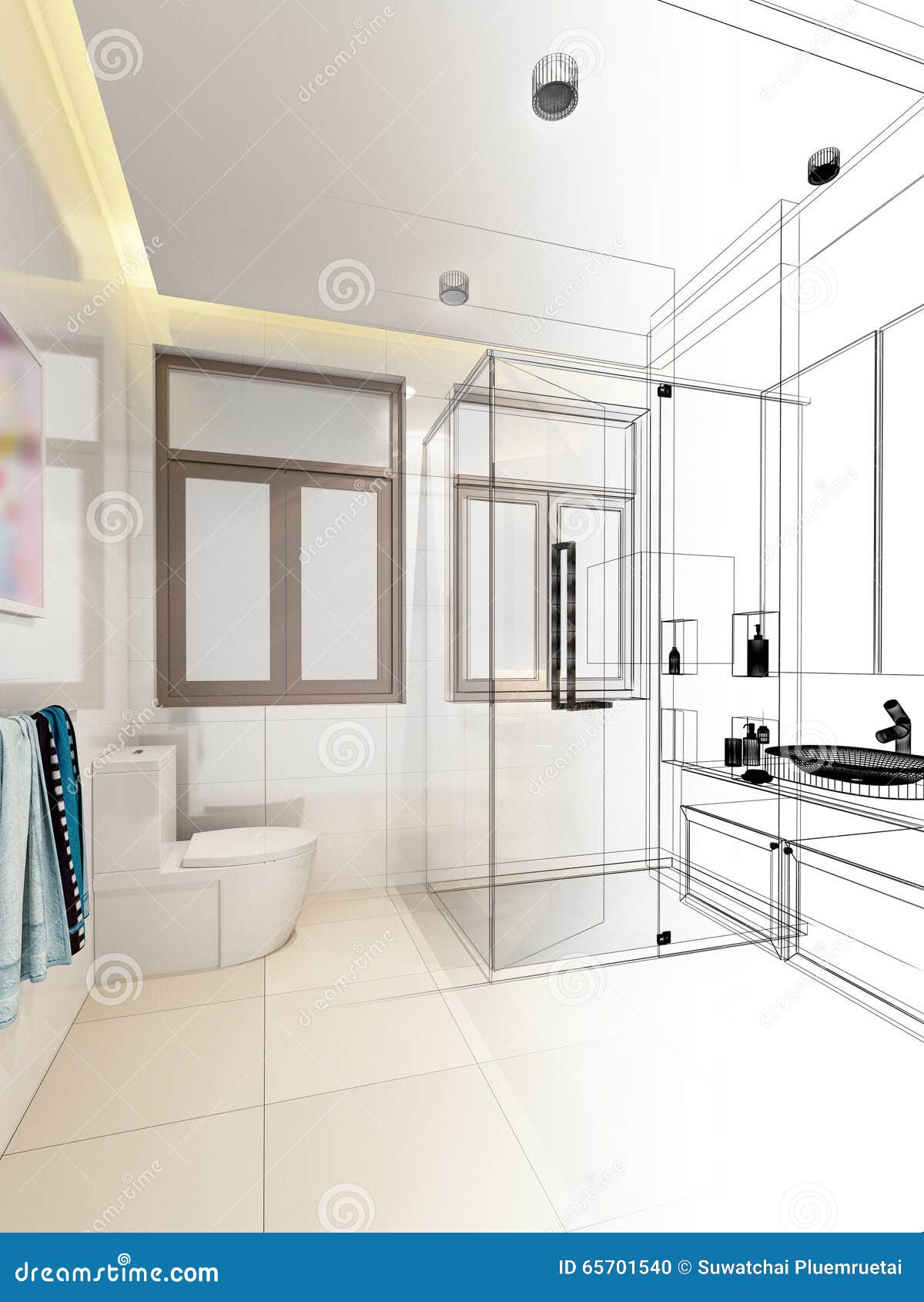 Abstract Sketch Design of Interior Bathroom Stock Illustration ...