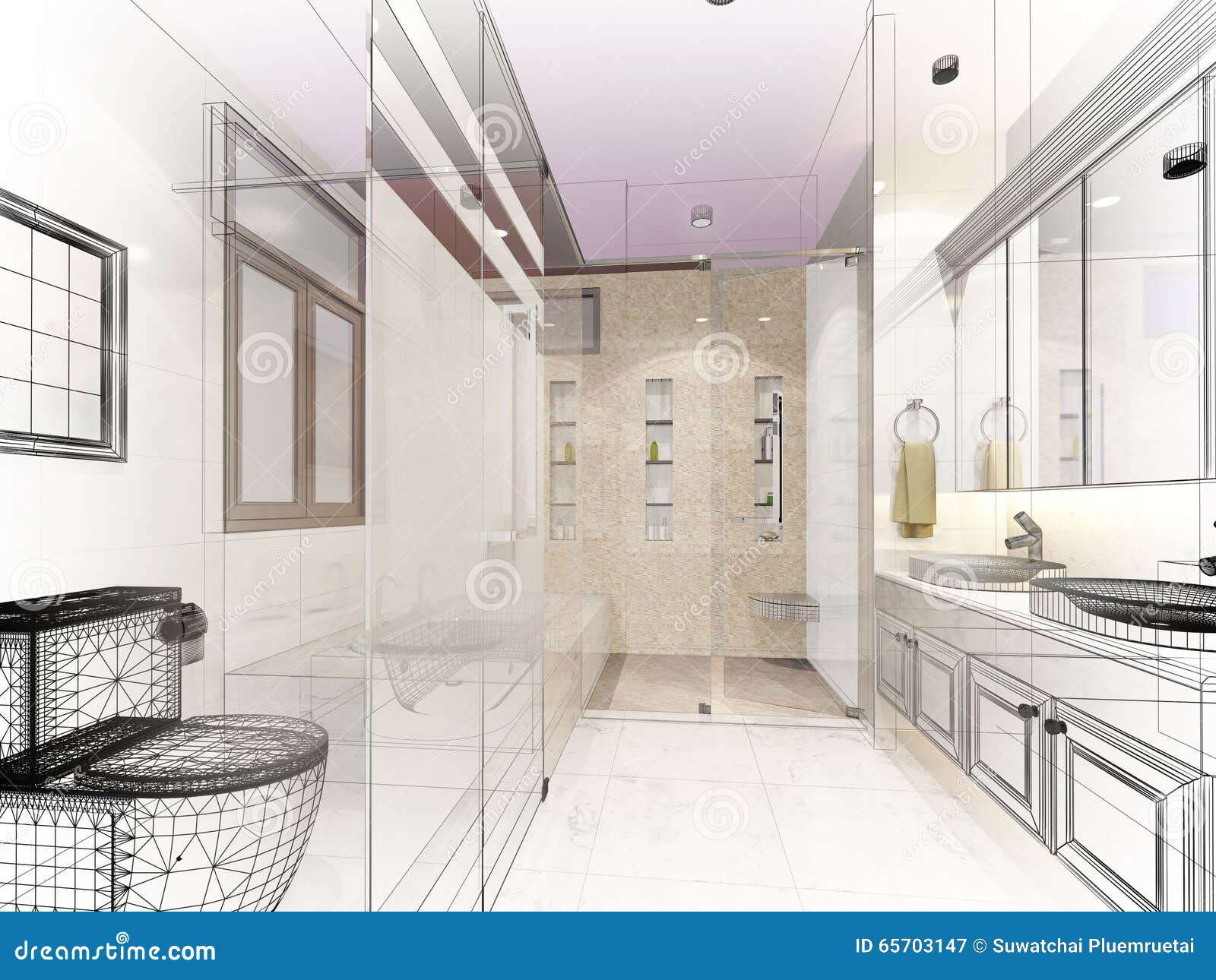 Abstract Sketch Design of Interior Bathroom Stock Illustration ...