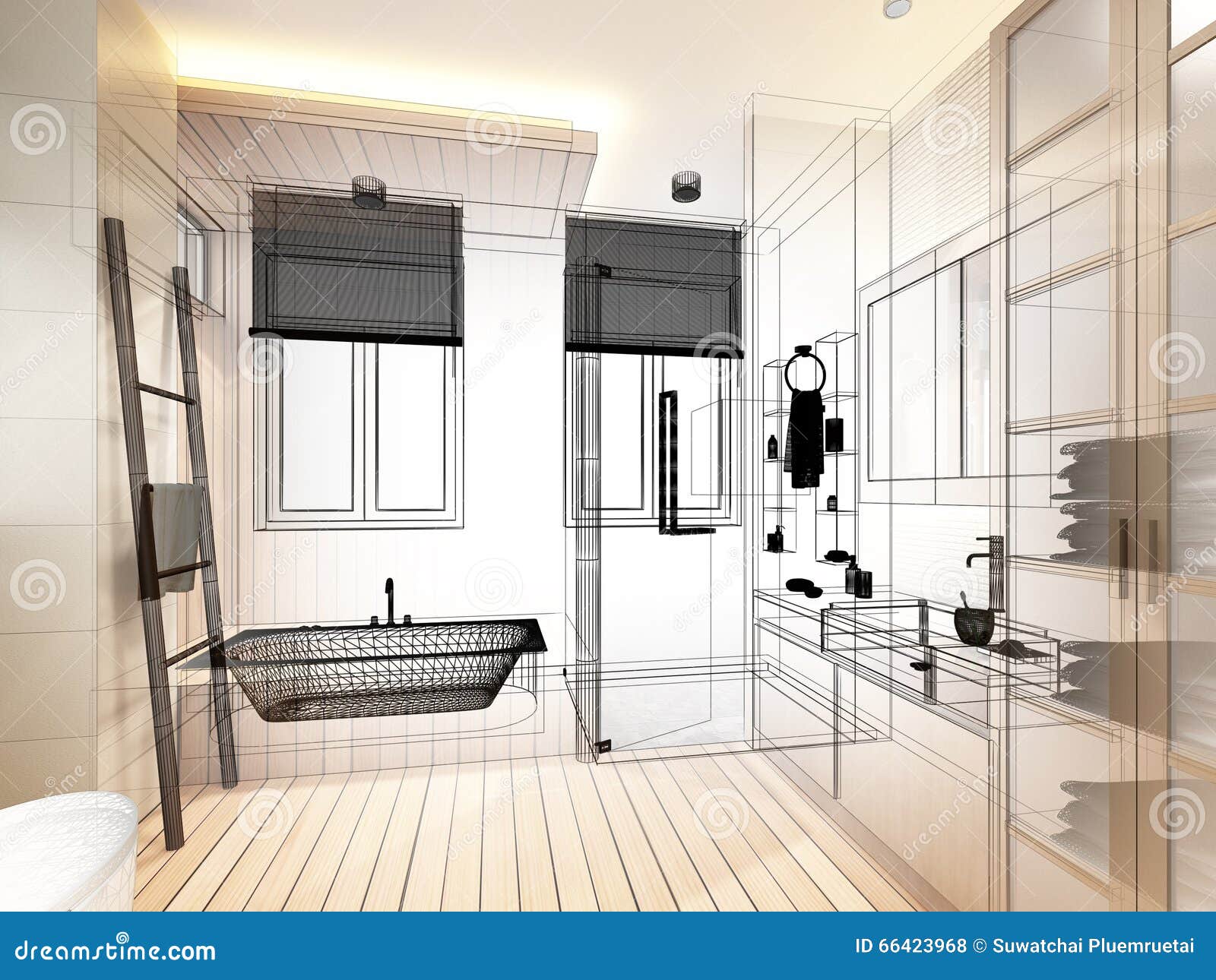 Abstract Sketch Design of Interior Bathroom Stock Illustration ...