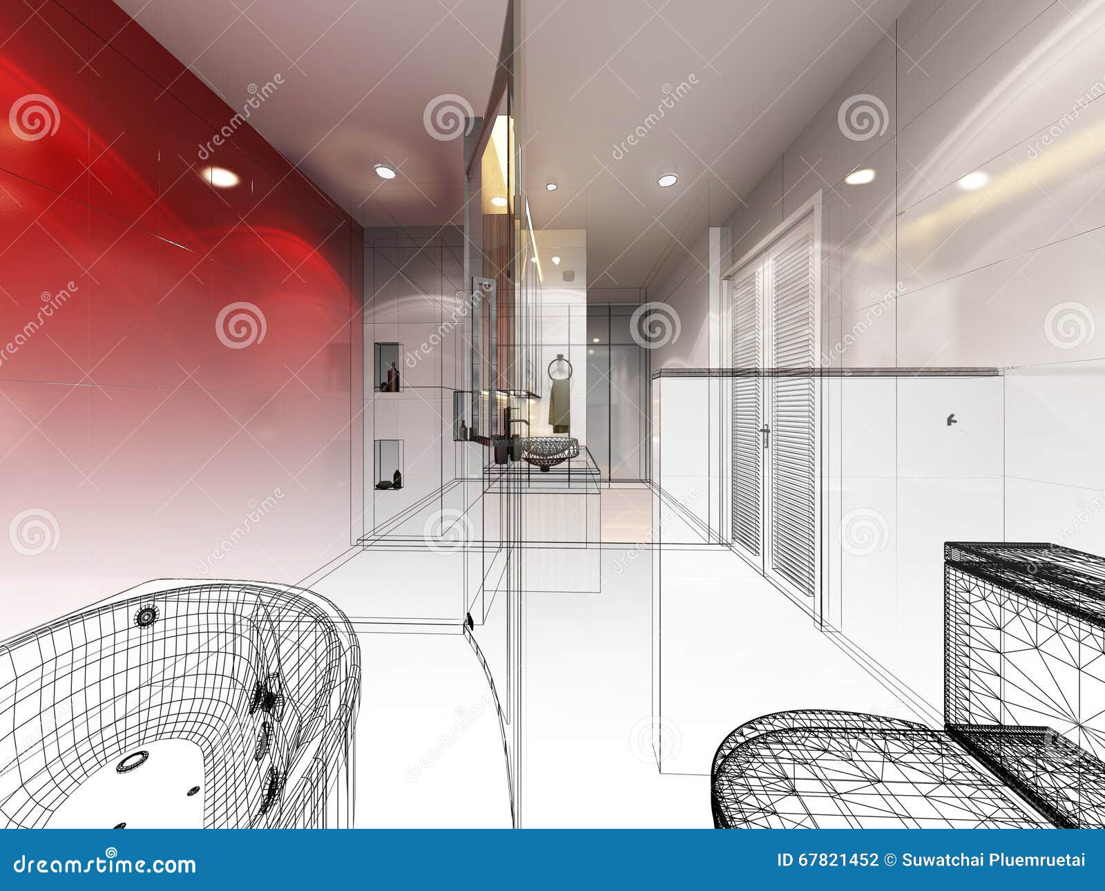 Abstract Sketch Design of Interior Bathroom Stock Illustration ...