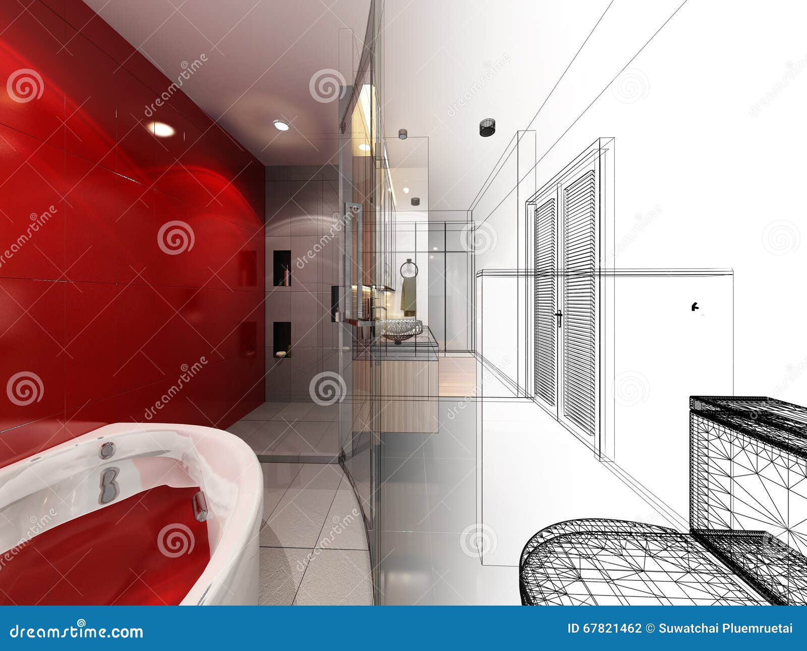 Abstract Sketch Design of Interior Bathroom Stock Illustration ...