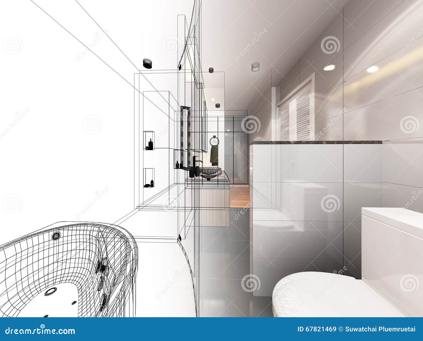 Abstract Sketch Design of Interior Bathroom Stock Illustration ...