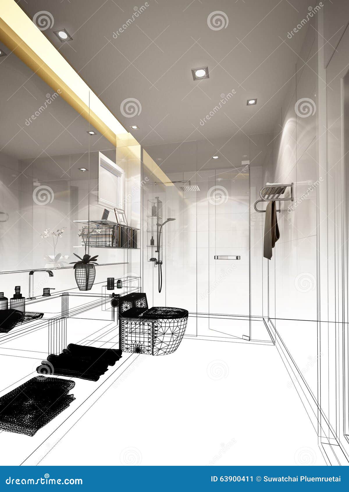 Abstract Sketch Design of Interior Bathroom Stock Illustration ...