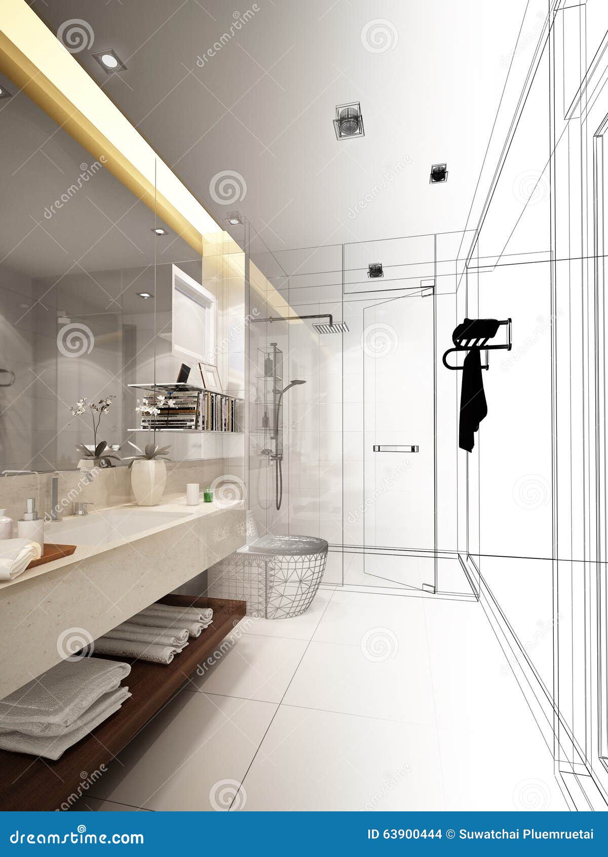 Abstract Sketch Design of Interior Bathroom Stock Illustration ...